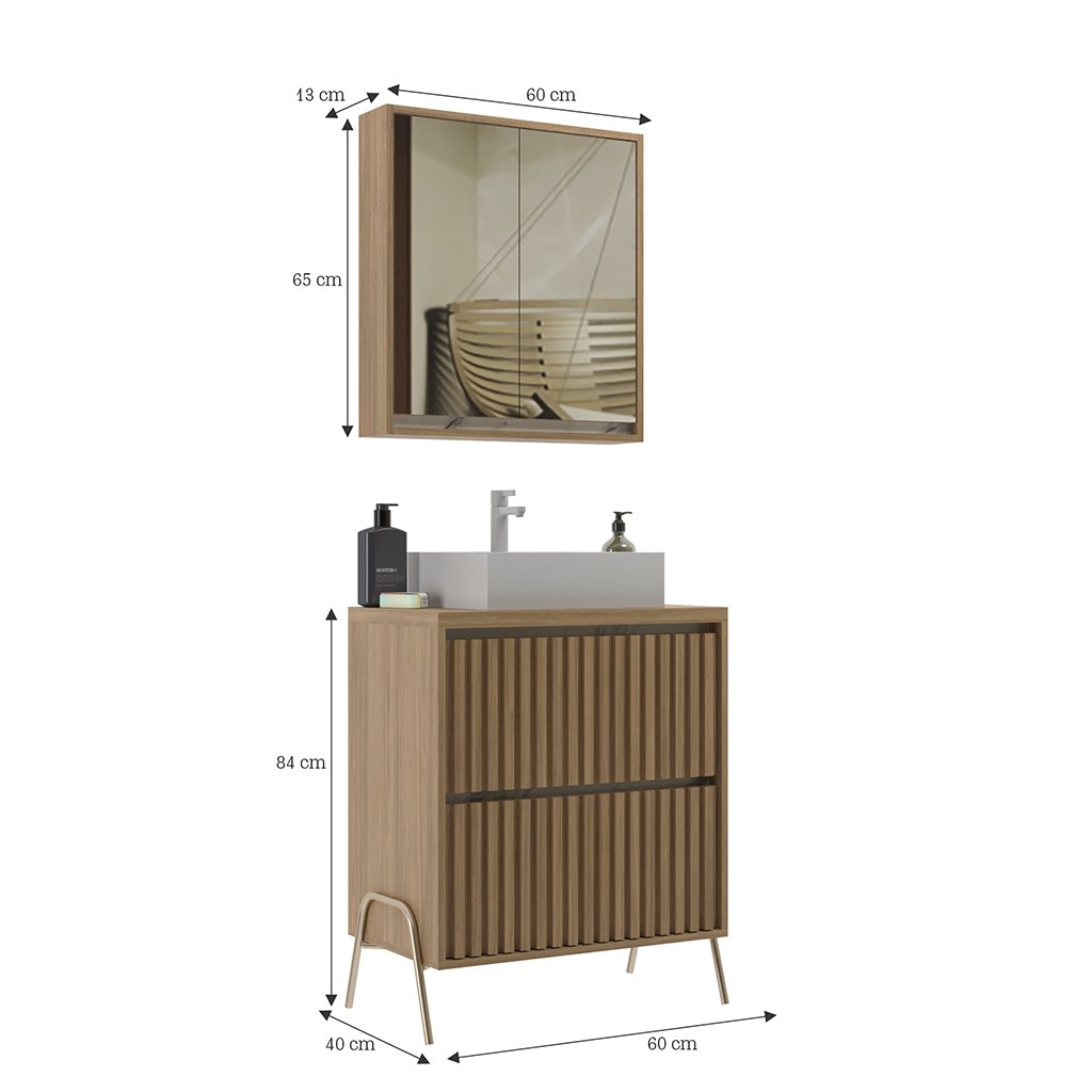 Gabinete de Banheiro 60cm com Cuba e Armário Ref 651 Cewal - Itapuã/Thassos Portal do Banheiro